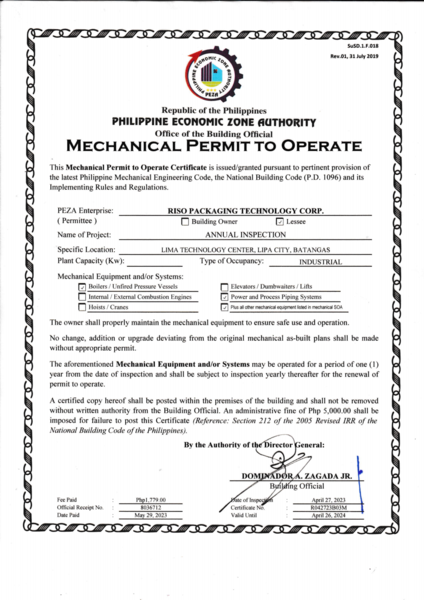 RISO PACKAGING TECHNOLOGY CORP. - RISO PACKAGING TECHNOLOGY CORP.